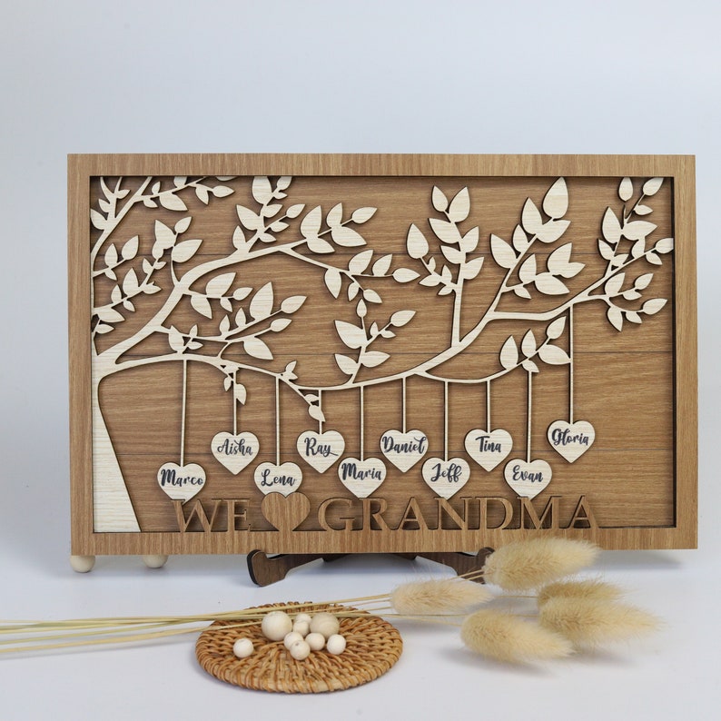 Personalized Wooden Family Tree Sign, Family Tree Sign, Grandkids Names ...