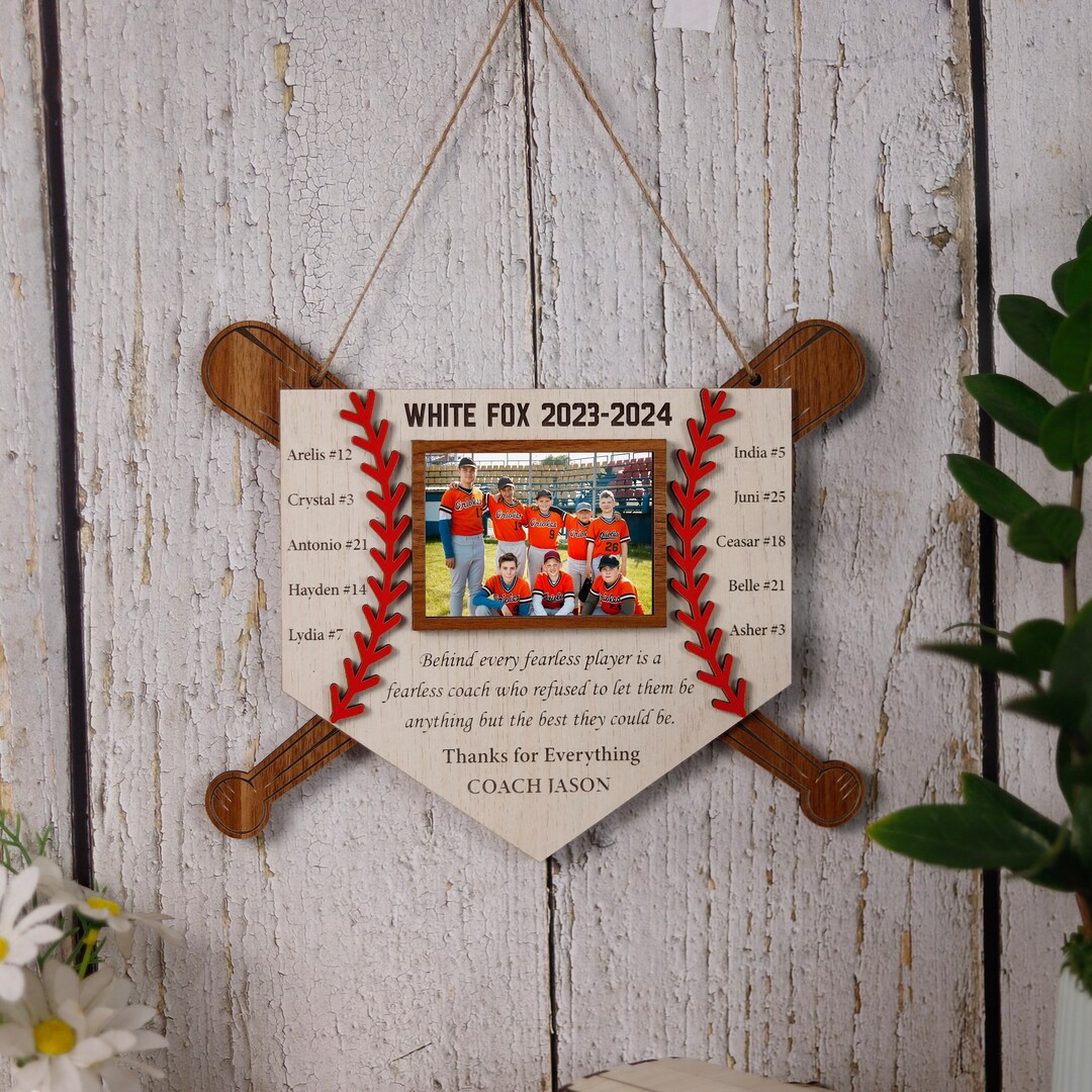 Baseball Coach Picture Frame Personalized Team Photo Hanging Plaque End ...