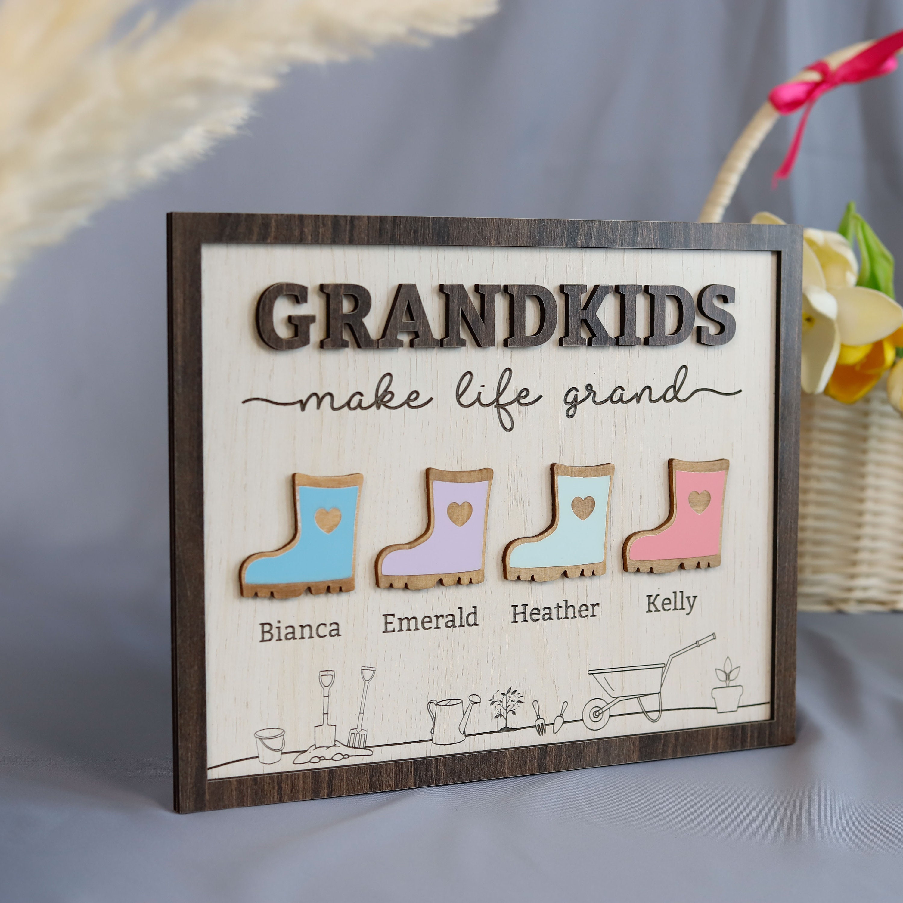 Personalized Grandma Wellies Boot Sign, Family Welly Wooden Frame ...