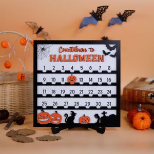 Halloween Countdown With Moveable Ghost, Halloween Wood Decorations ...