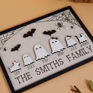 Halloween Family Sign With Ghosts and Pets, Personalized Halloween ...