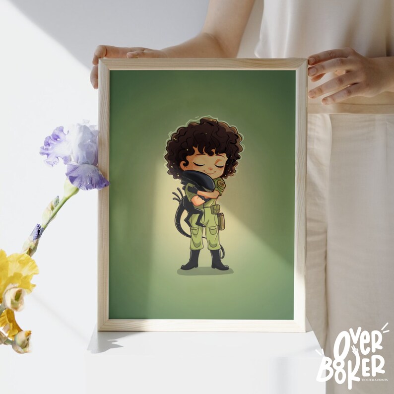 Adorable Alien Hug Poster Cute Sci-fi Nursery Decor Ellen Ripley and ...