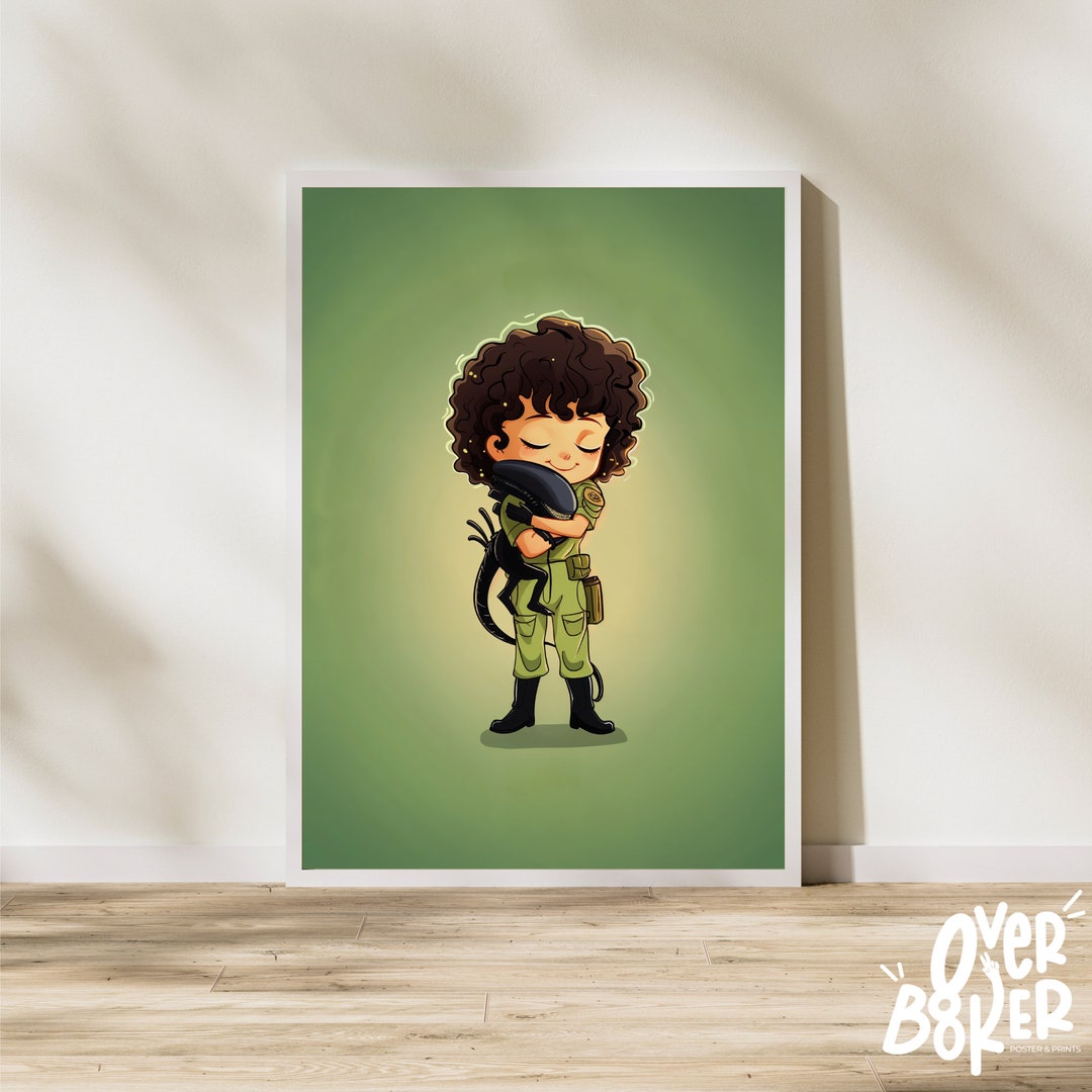 Adorable Alien Hug Poster Cute Sci-fi Nursery Decor Ellen Ripley and ...