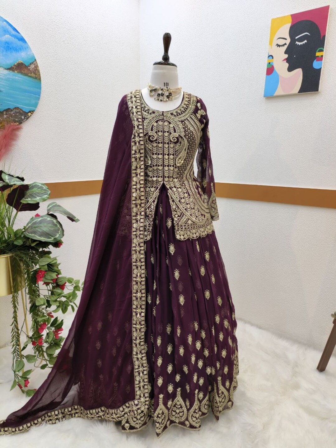 Purple Sequin Sharara With Lehenga Set, Pakistan Islamic Nikkah Wear ...