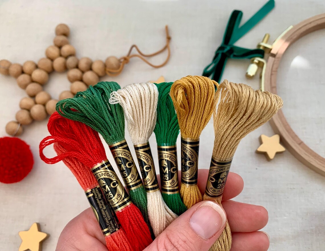 Traditional Christmas DMC Floss Palette Red, Green, Gold Thread Bundle ...