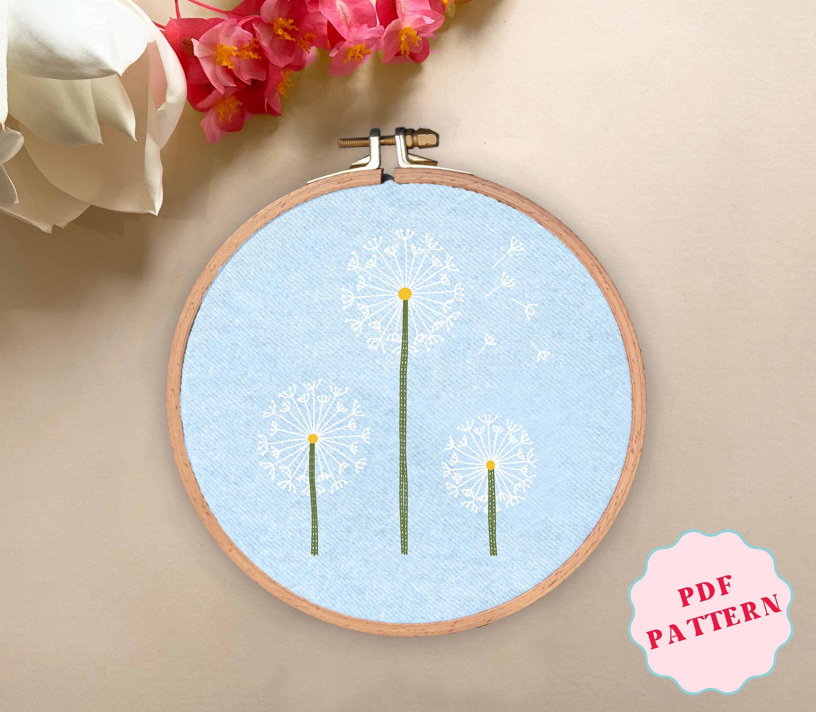 Dandelion Hand Embroidery Pattern for Beginner Printable Hand ...