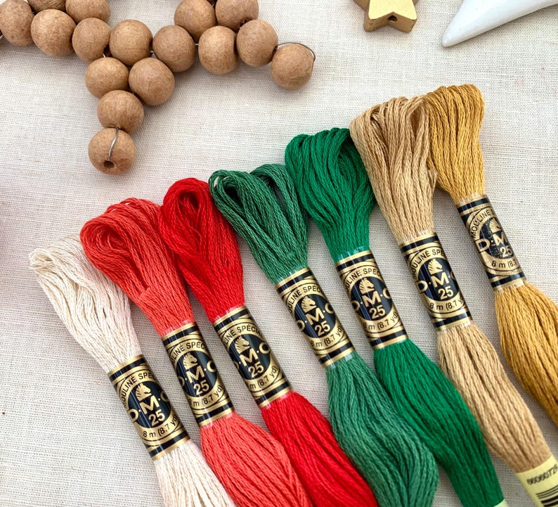 Traditional Christmas DMC Floss Palette Red, Green, Gold Thread Bundle ...