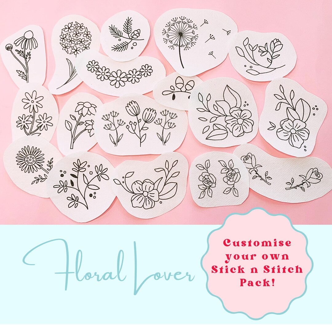 Customised Flower Stick and Stitch Embroidery Pack Choose Your Own ...