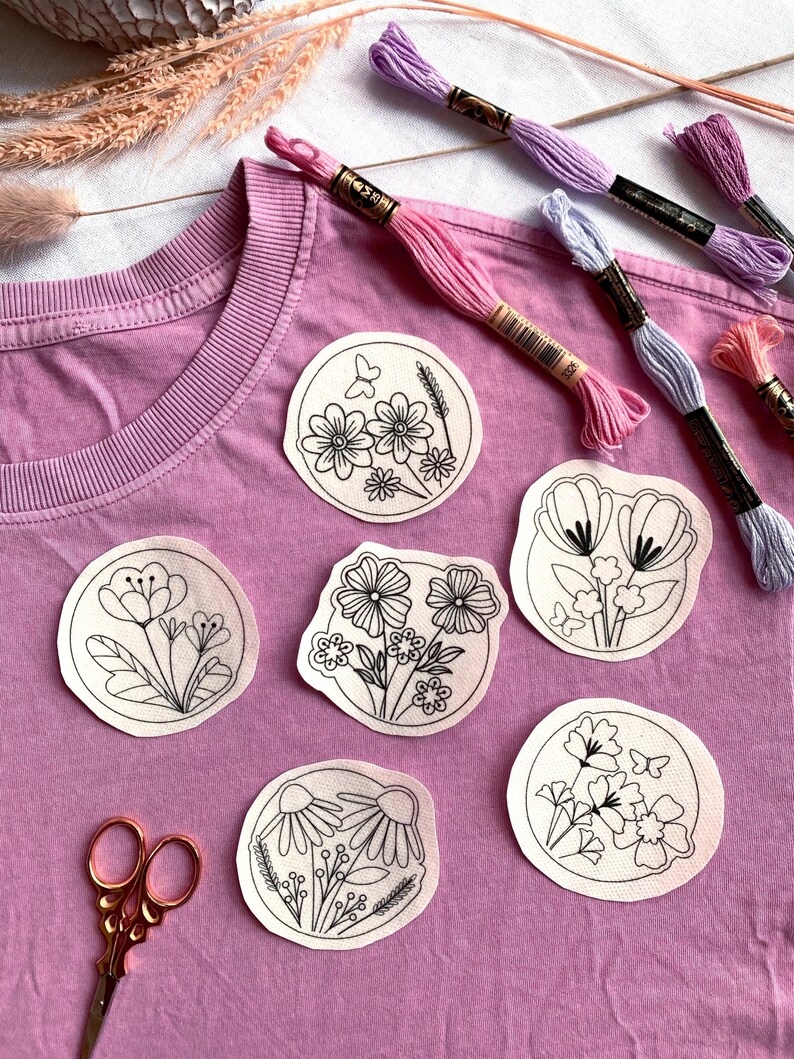 Floral Stick and Stitch Embroidery Patch for T-shirt, Hand Embroidery ...