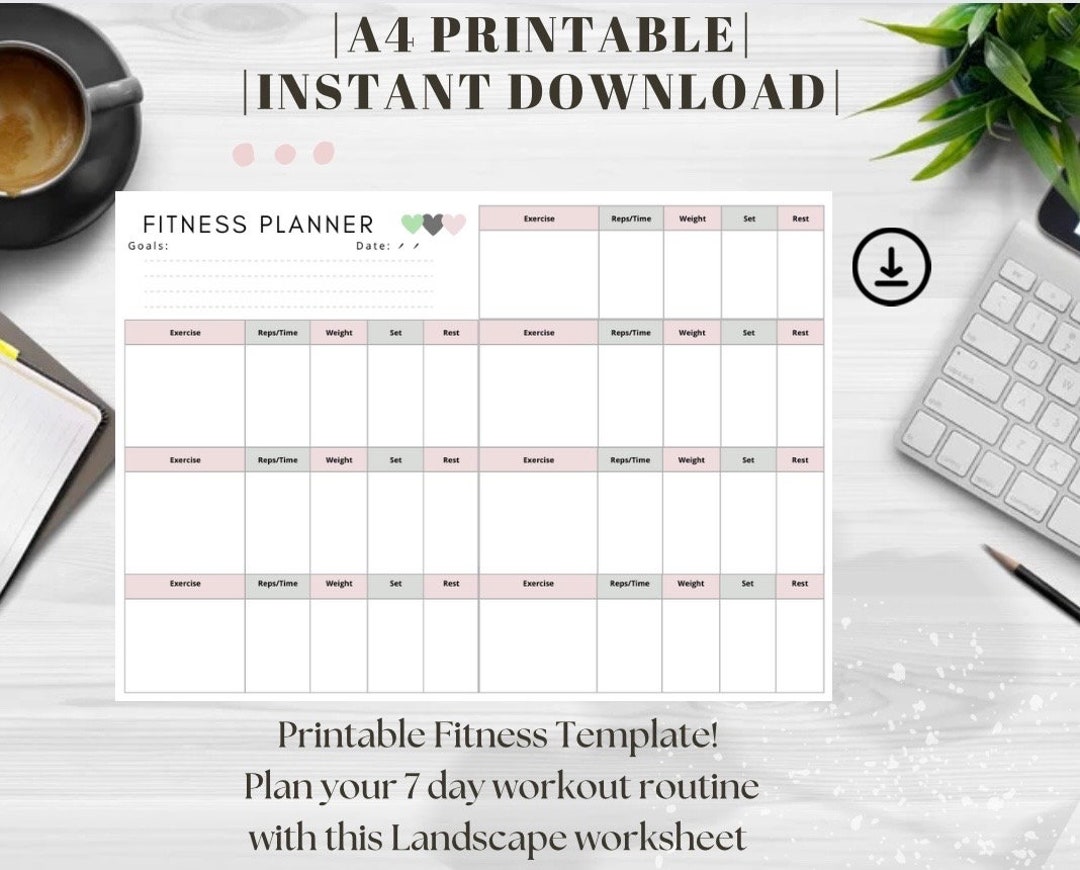 Fitness Planner Printable 7 Day Workout Planner Habit - Etsy