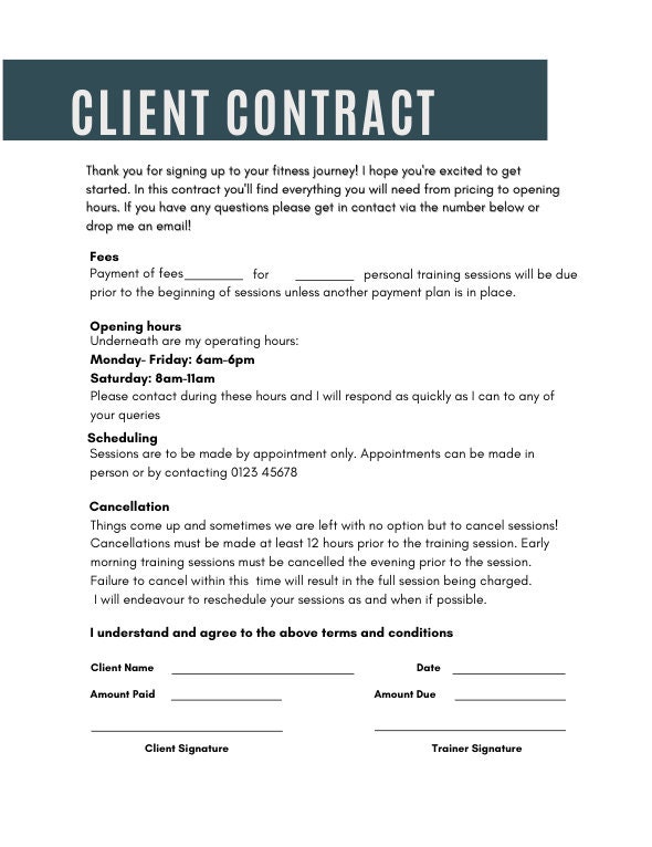 Personal Training Welcome Pack Client Consultation Pack Welcome Kit ...