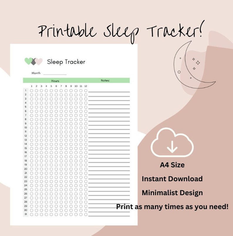 Sleep Tracker Worksheet A4 Page Printable Tracker Wellness - Etsy