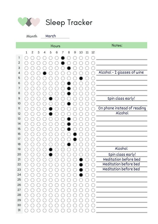 Sleep Tracker Worksheet A4 Page Printable Tracker Wellness Tracker ...
