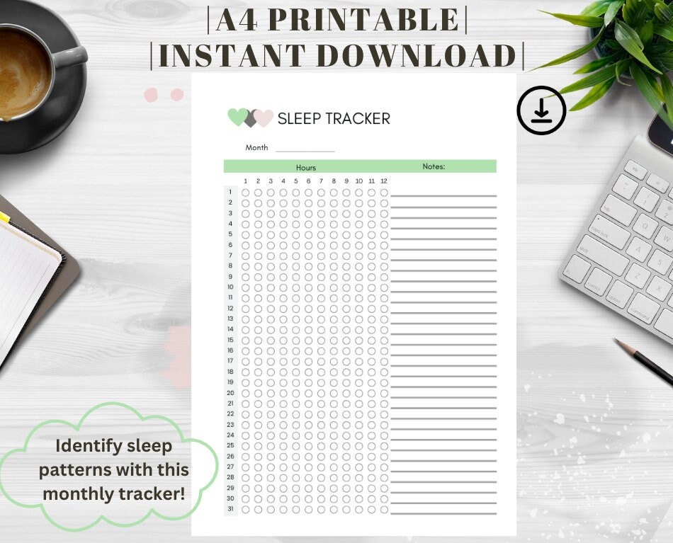 Sleep Tracker Worksheet A4 Page Printable Tracker Wellness Tracker ...