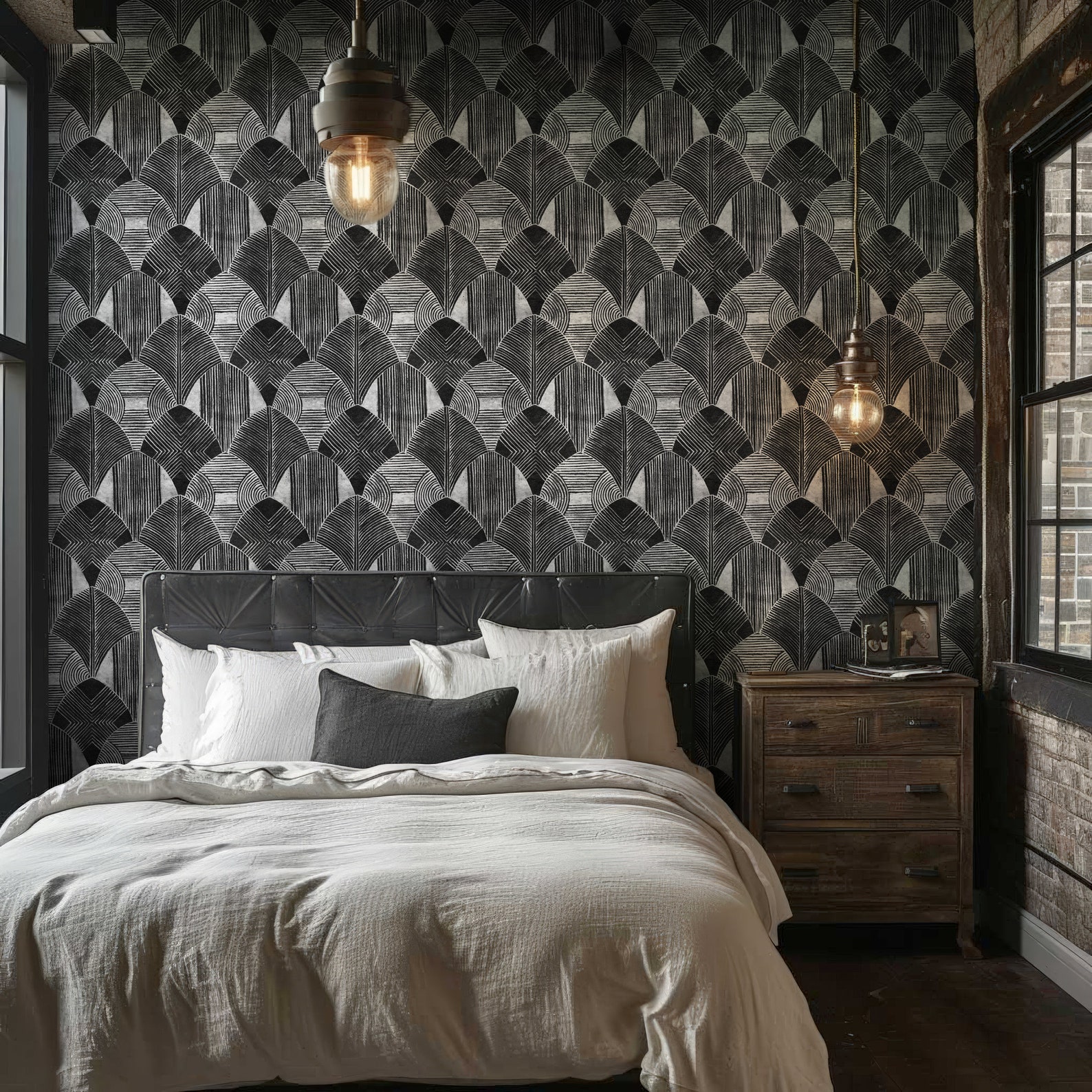 Modern Charcoal Leaf Wallpaper: Geometric Accent Decor #84 - Etsy
