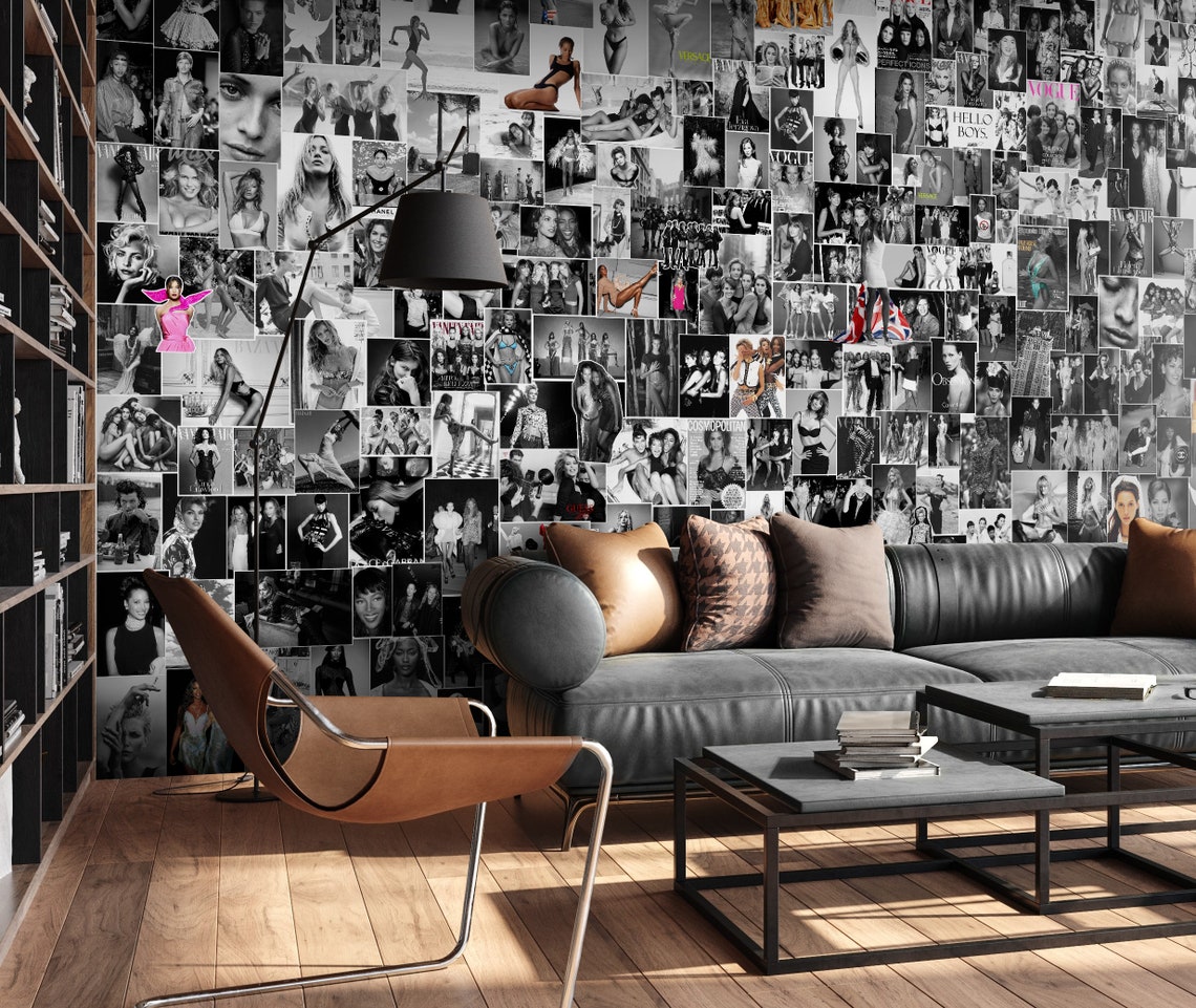 90s Supermodel Collage Wallpaper: Black & White With Color Accents #99 ...