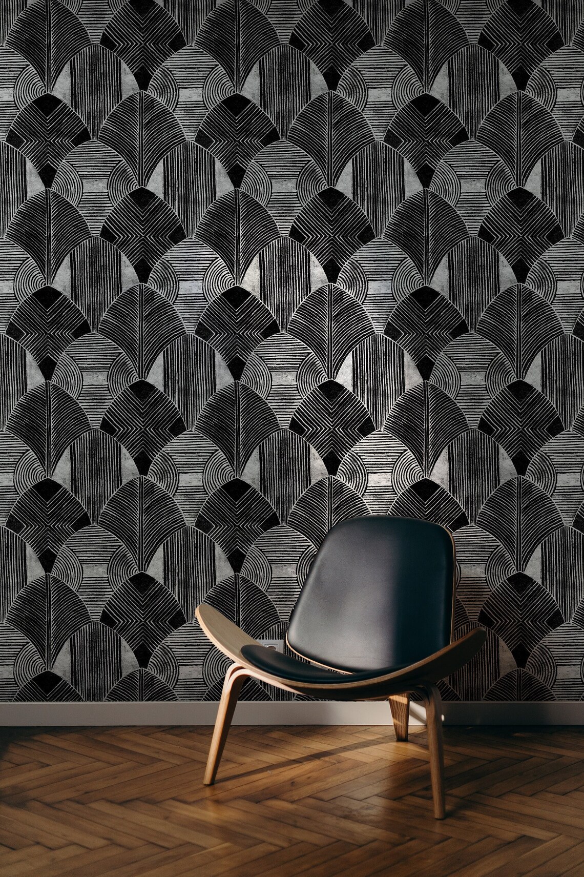 Modern Charcoal Leaf Wallpaper: Geometric Accent Decor #84 - Etsy