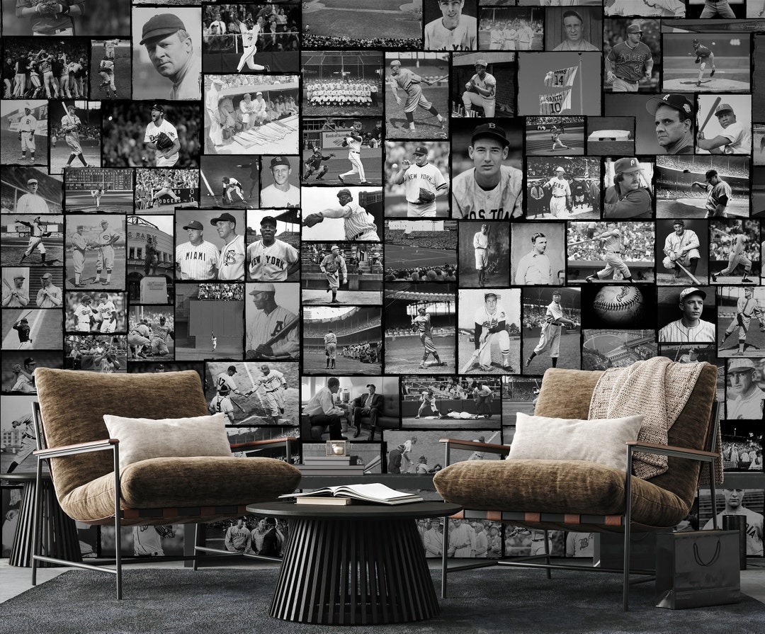 Baseball Legends Wallpaper: Black and White Sports Collage #76 - Etsy