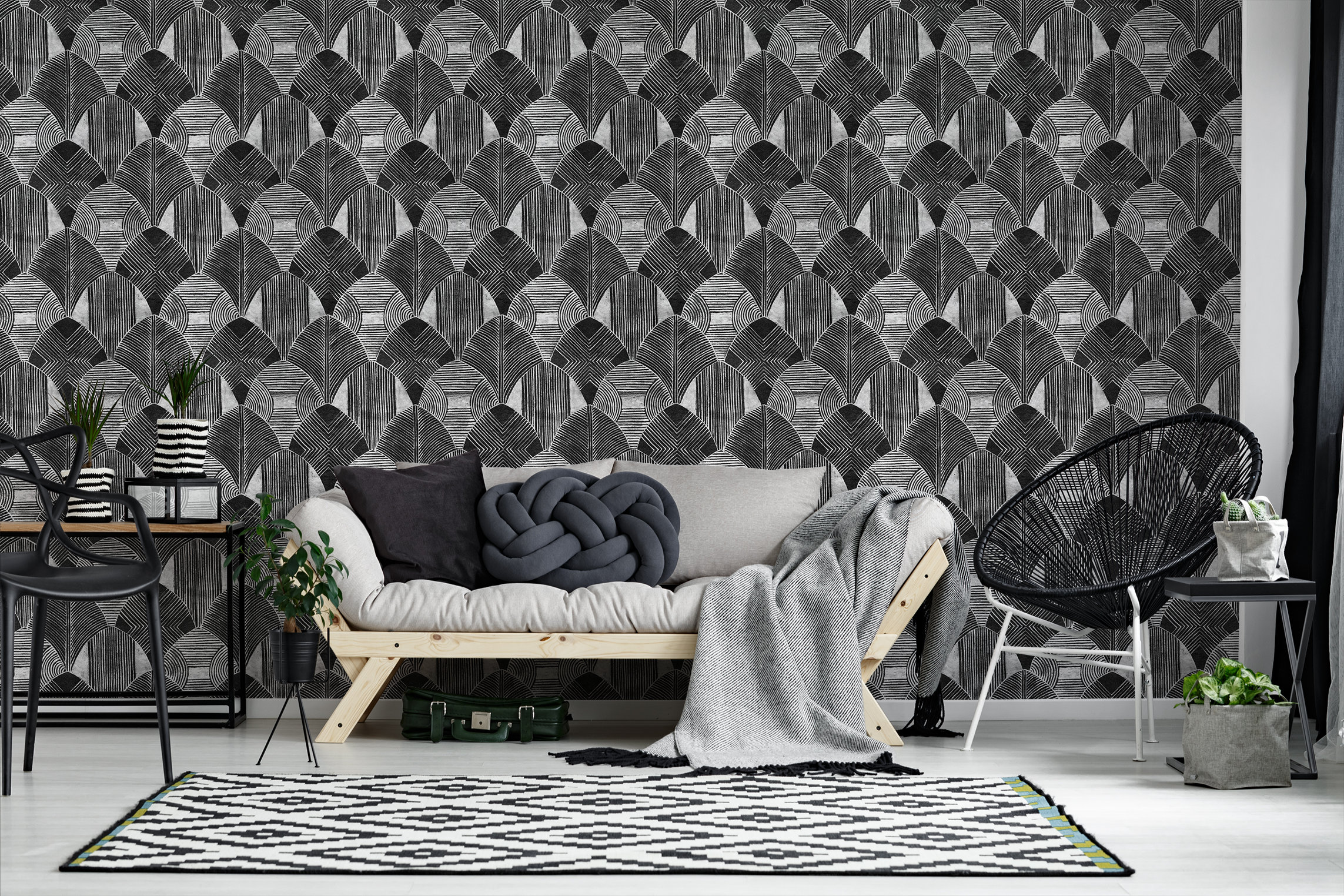 Modern Charcoal Leaf Wallpaper: Geometric Accent Decor #84 - Etsy