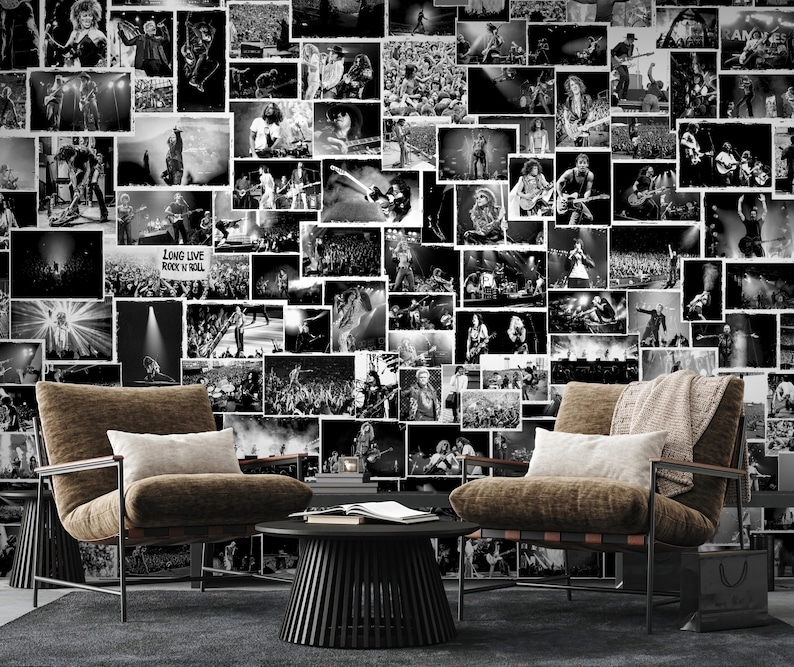 Rock and Roll Wallpaper: Black & White Concert Photo Collage #105 - Etsy