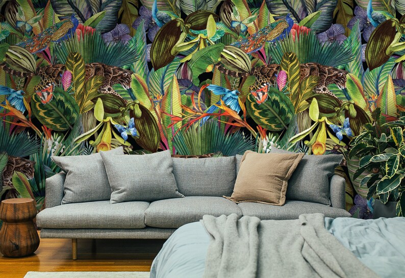 Watercolor Tropical Jungle Wallpaper Bold Botanical - Etsy