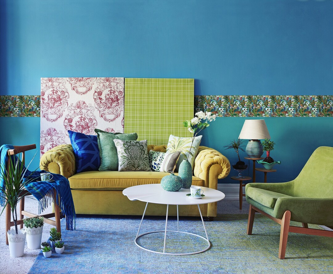 Watercolor Jungle Tiger Wallpaper Border: Tropical Botanical Wall Decal ...