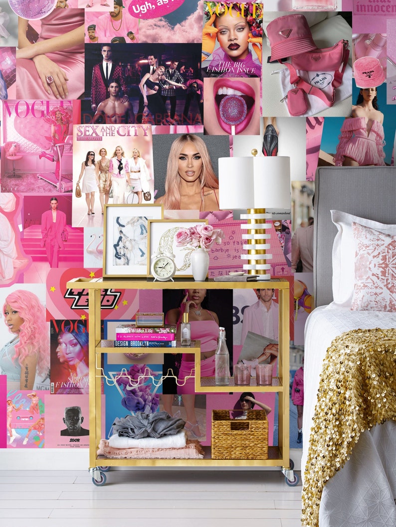 Pink Mood Board Wallpaper Pink Aesthetic Collage Trendy Room - Etsy