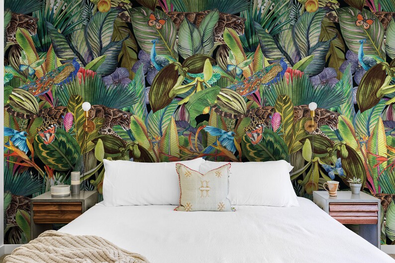 Watercolor Tropical Jungle Wallpaper Bold Botanical - Etsy