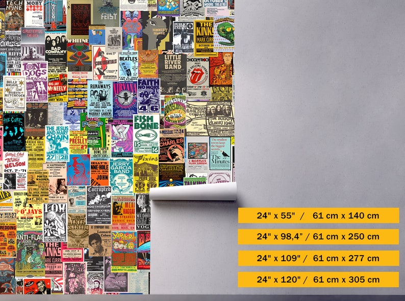 Vintage Concert Poster Collage Wallpaper: Retro Music Room Decor #100 ...