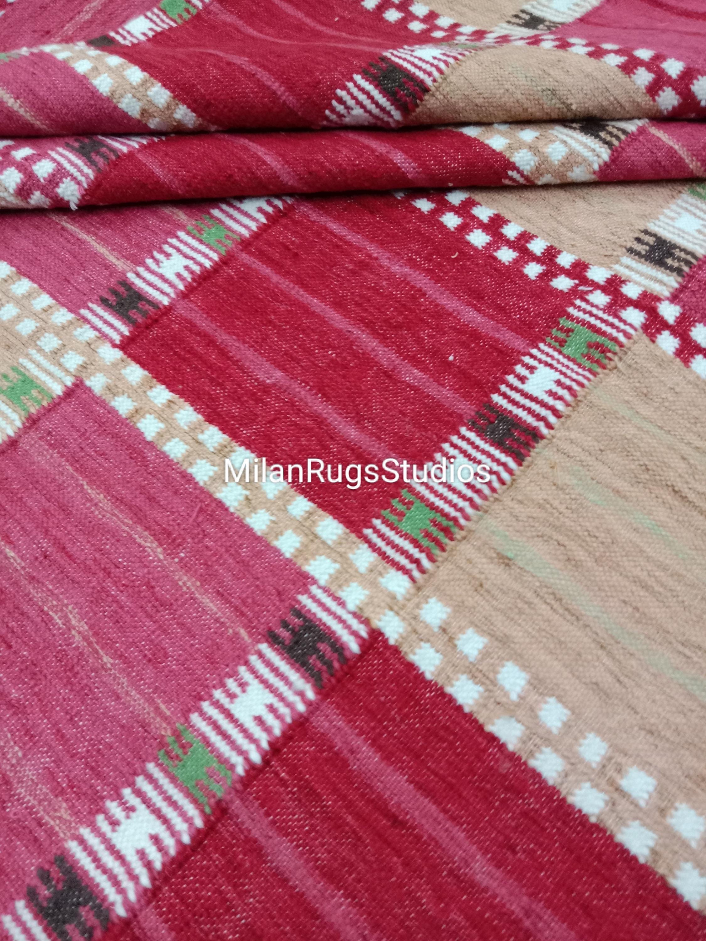 Checkered Rug Flatweave Rug for Aesthetic Living Room Red Rug Checkered ...