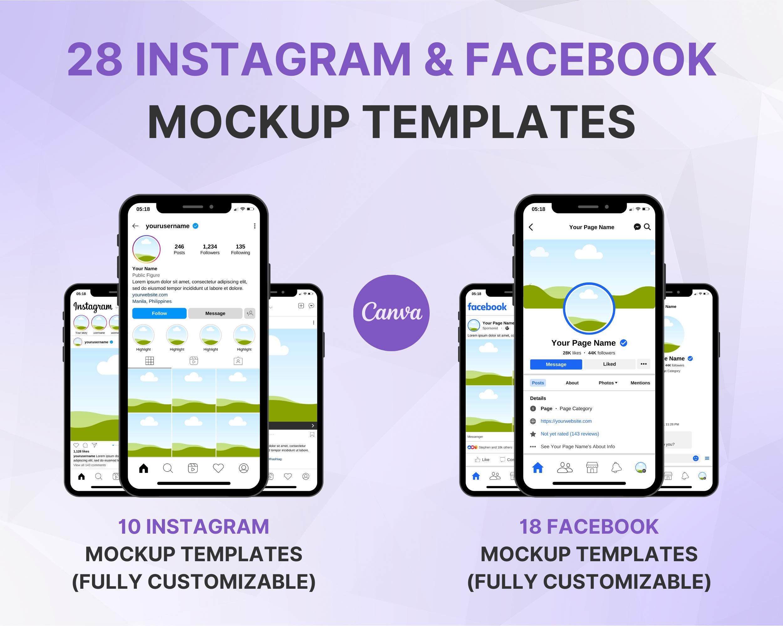 28 Instagram & Facebook Mockup Templates - Fully Customizable W/ Canva ...