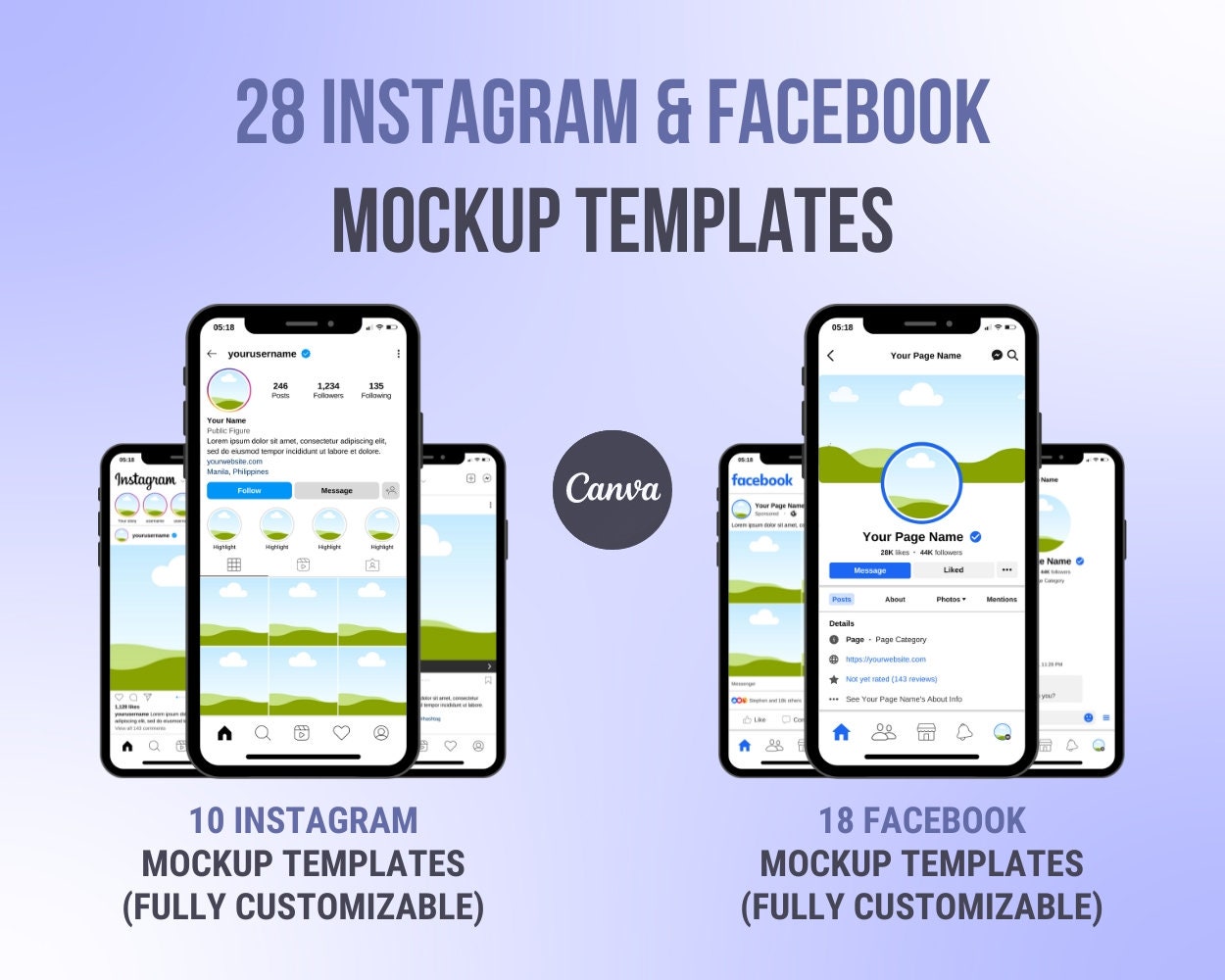 28 Instagram & Facebook Mockup Templates Fully Customizable W/ Canva - Etsy
