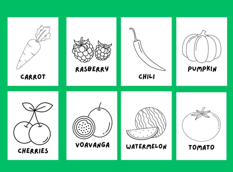 Fruits and Vegetables Coloring Book - Coloring Pages for Kids ...