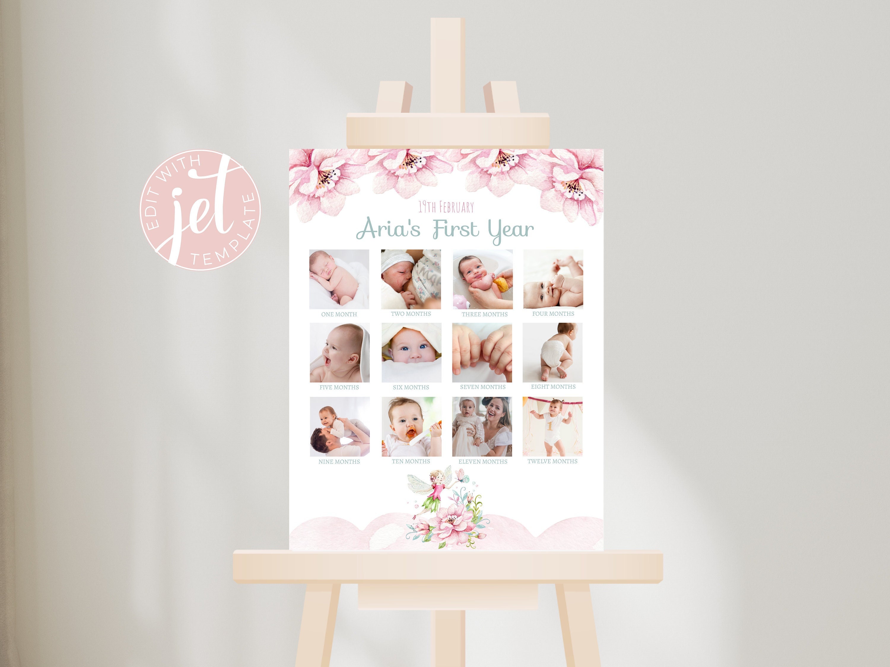 Editable Fairy Baby First Year Poster, Girls 1st Birthday, 12 Month ...