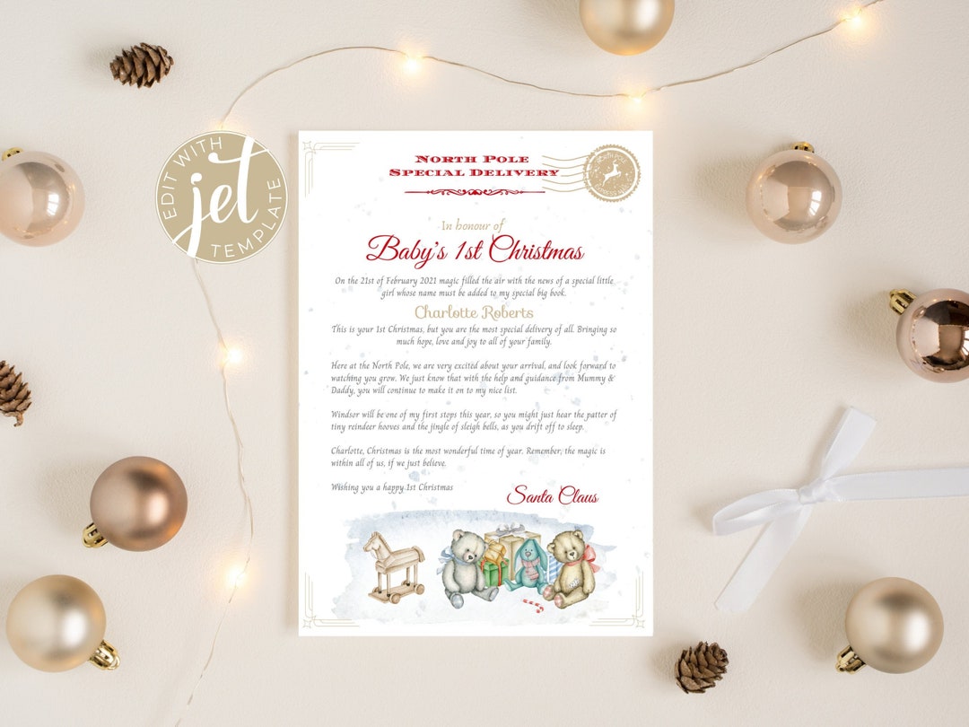 Baby's 1st Christmas Keepsake, Editable Santa Letter, Personalised ...