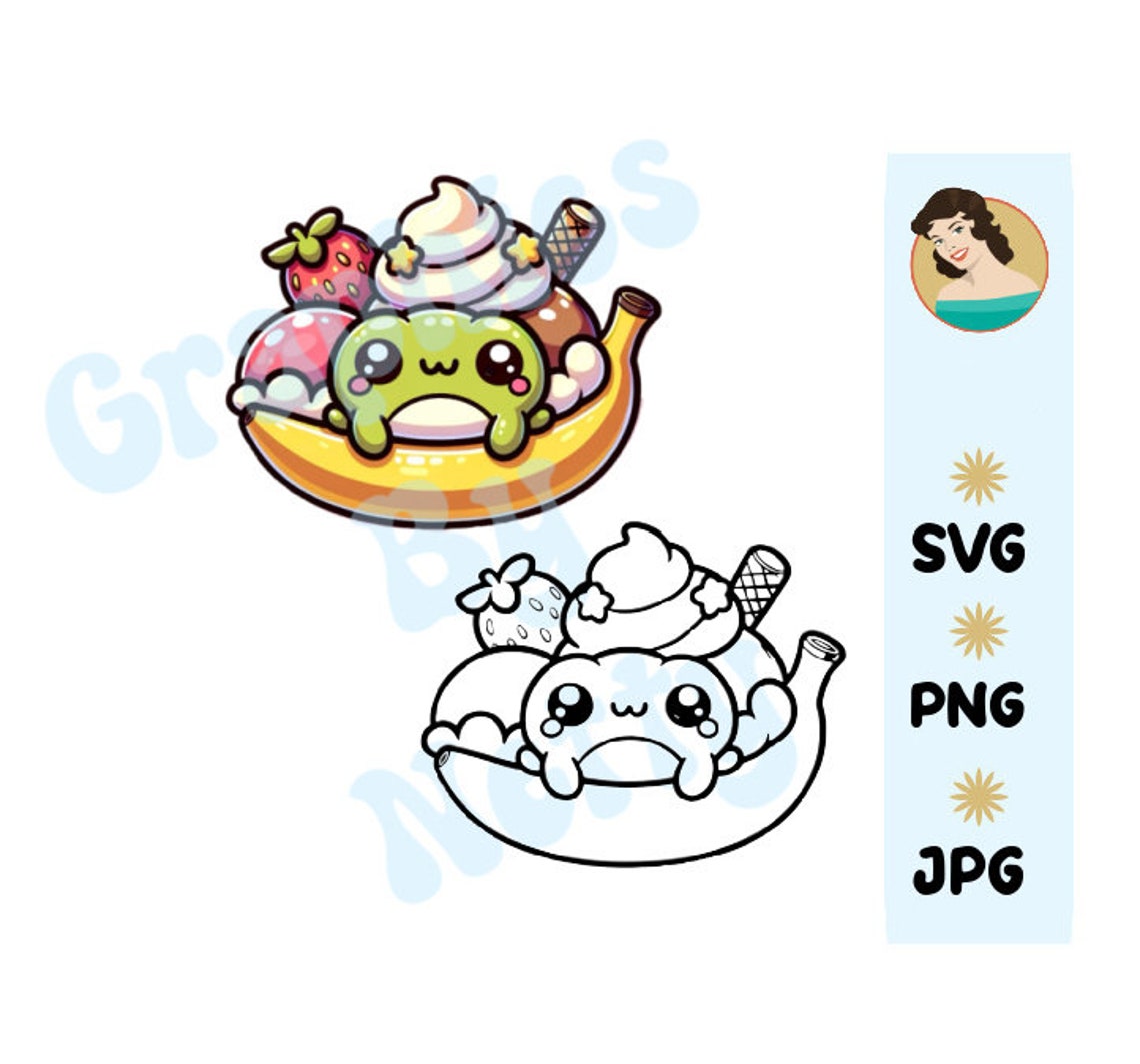 Kawaii Frog Banana Split Jpeg/svg/png Format Commercial Use Digital ...