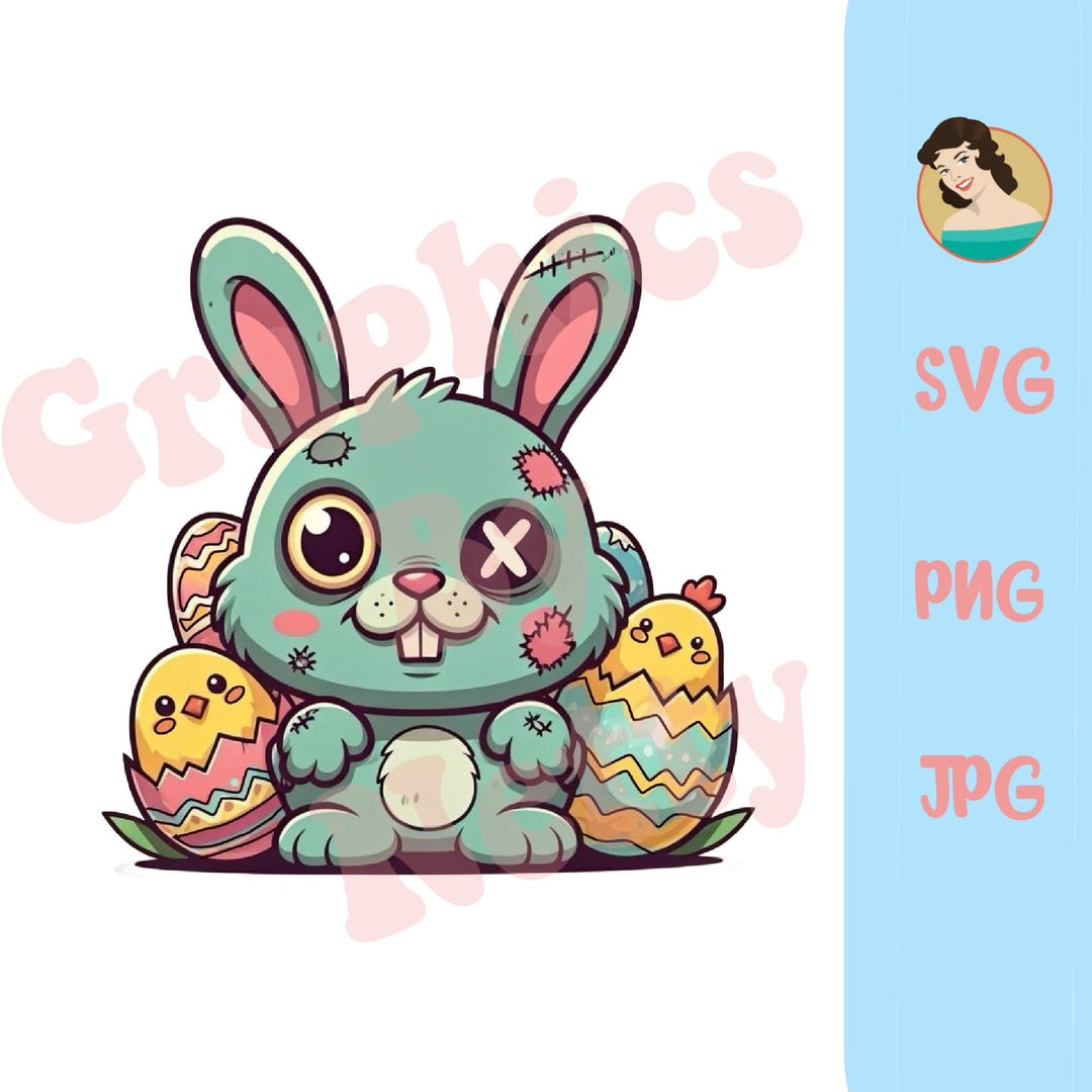 Zombie Easter Bunny and Chicks Svg Png Jpeg Format Commercial Use ...