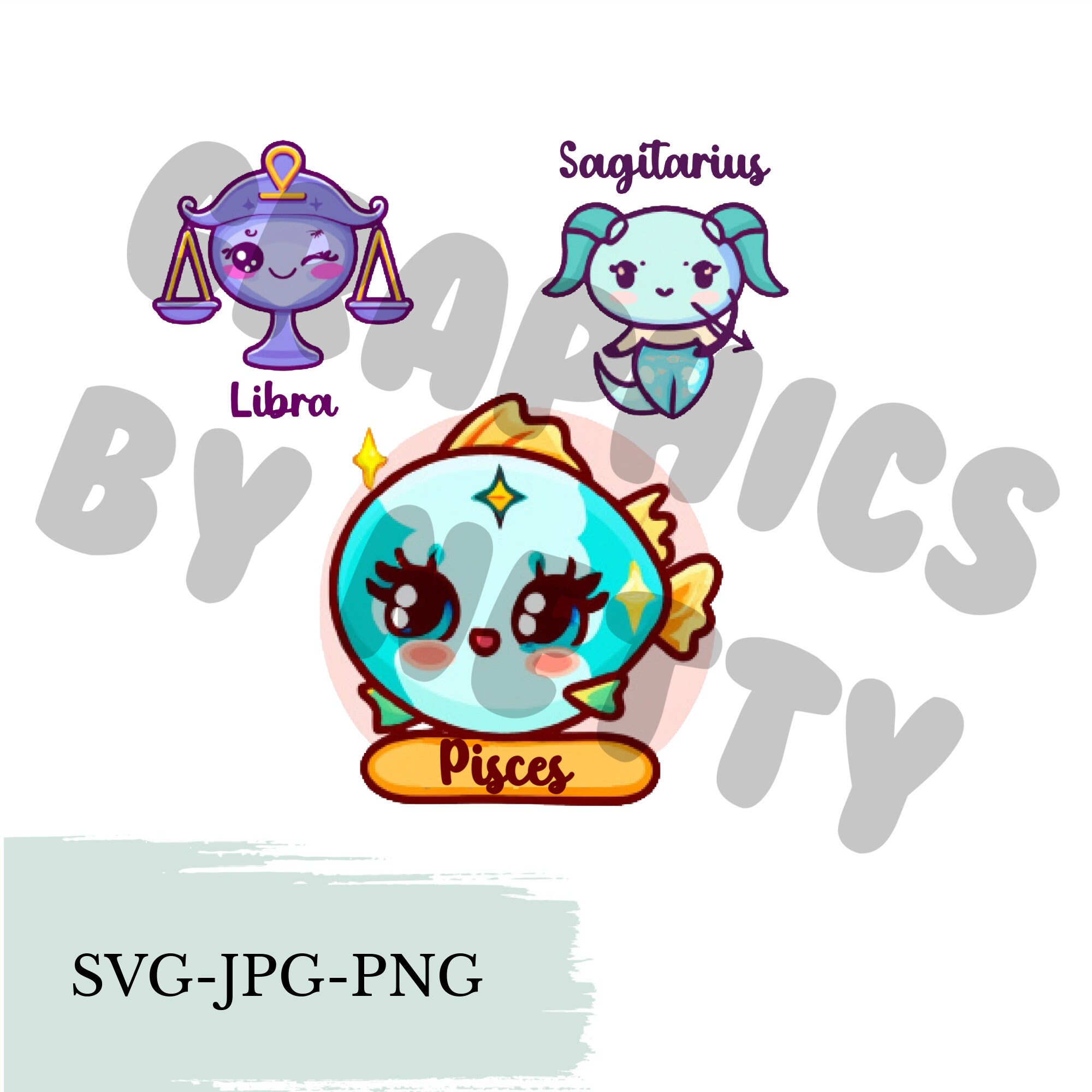 Kawaii Zodiac Clipart Set Svg Png Jpeg Format Commercial Use - Etsy