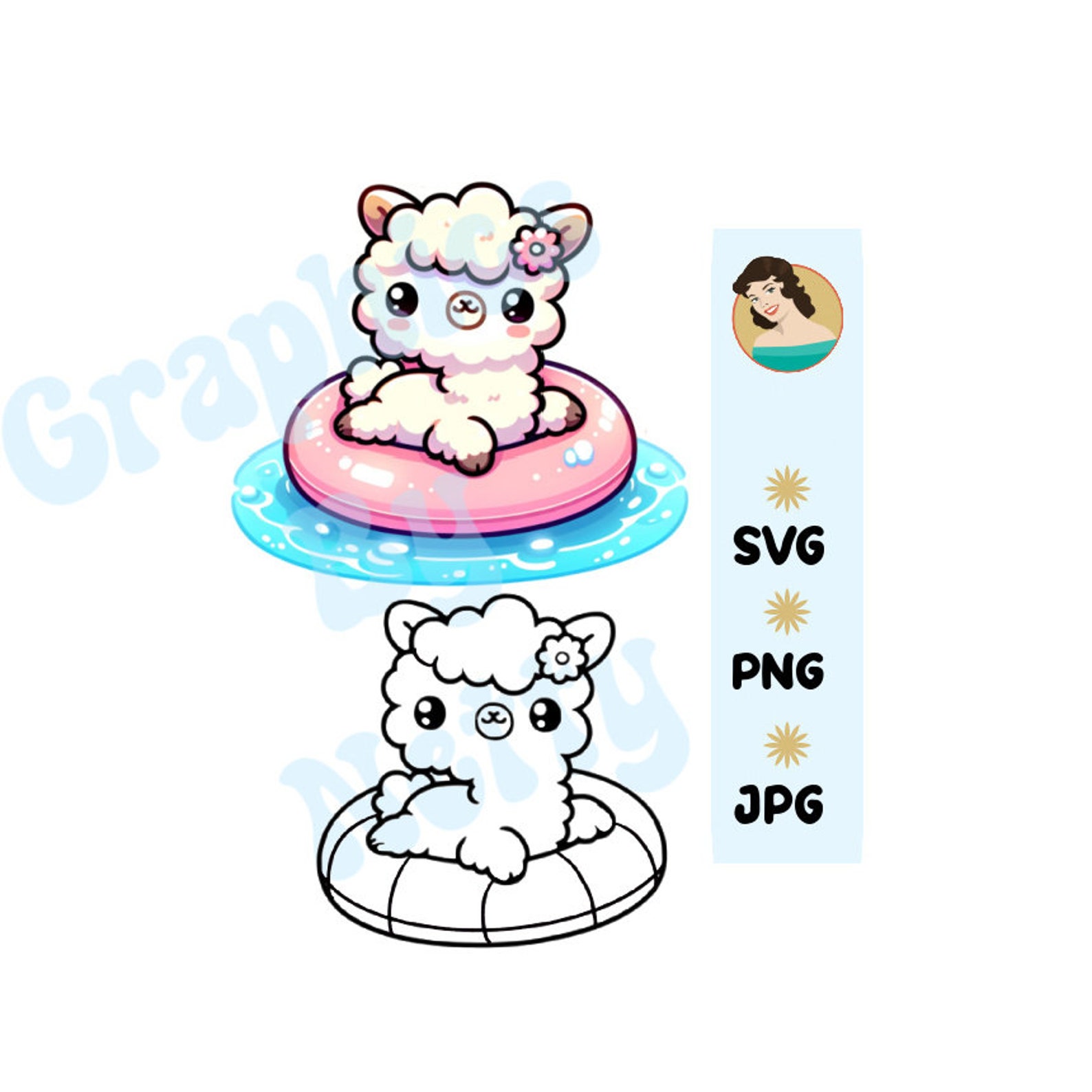Kawaii Alpaca in Pool Floatie Jpeg/svg/png Format Commercial Use ...
