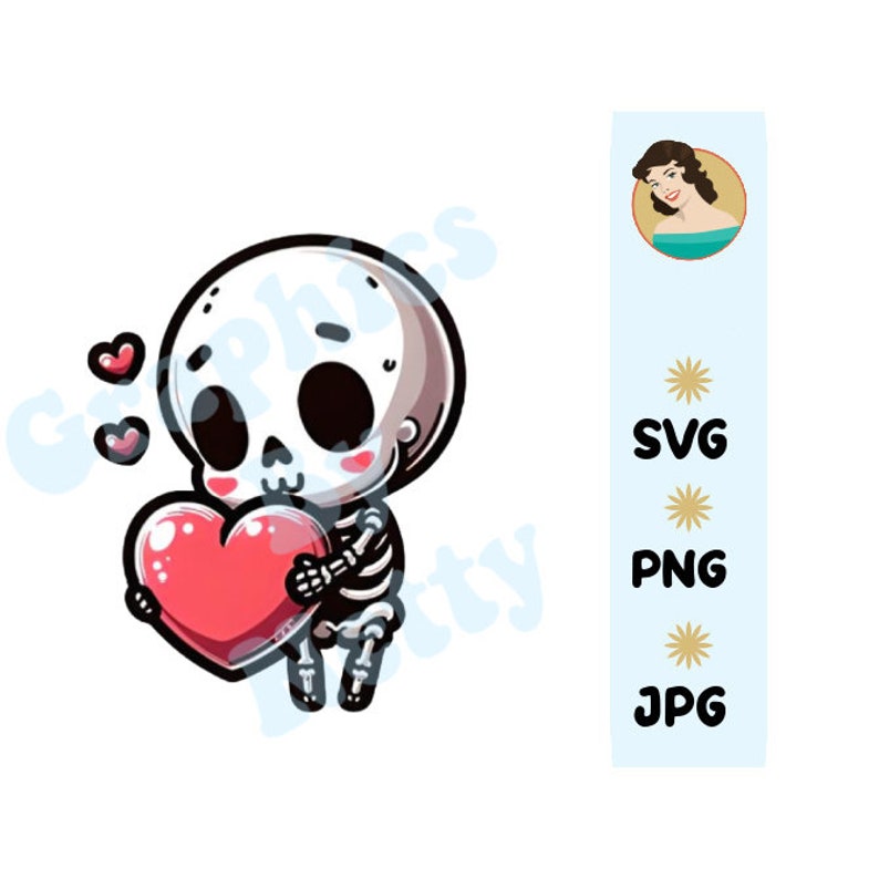 Kawaii Little Love Skeleton Svg Png Jpeg Format Commercial Use - Etsy