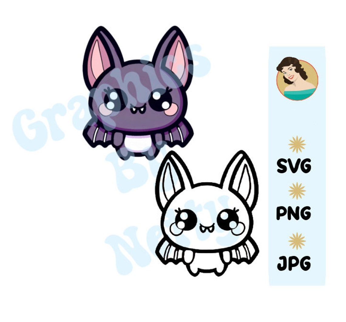 Kawaii Batty Bat Jpeg/svg/png Format Commercial Use Digital Stamp ...