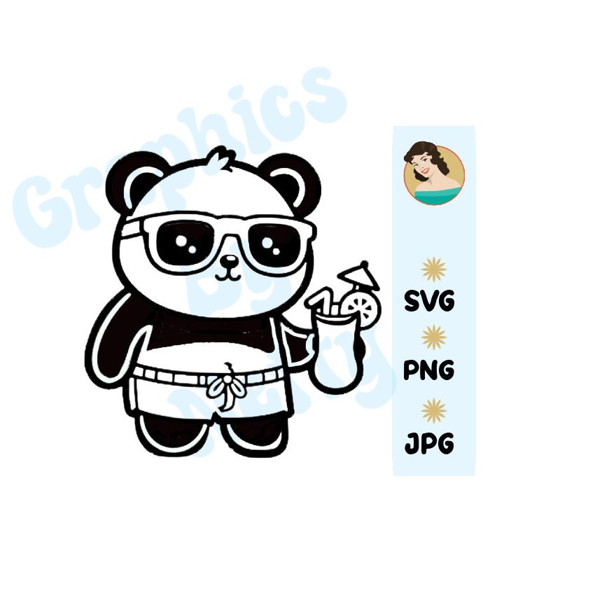 Beach Bum Panda Jpeg/svg/png Format Commercial Use Digital Stamp ...