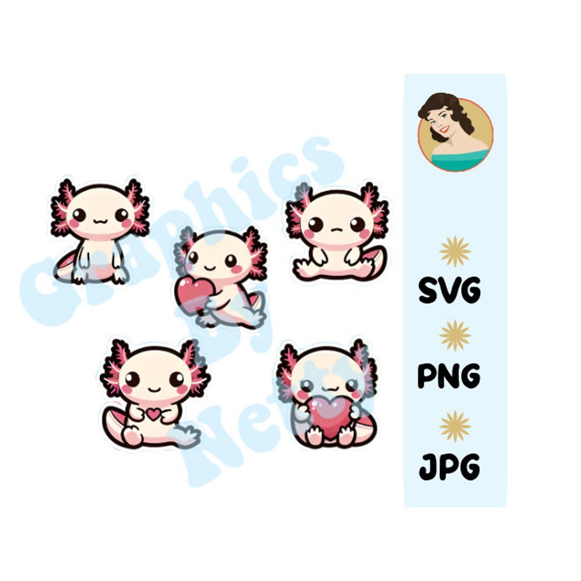 Kawaii Axolotl Clipart Set Svg Png Jpeg Format Commercial Use - Etsy