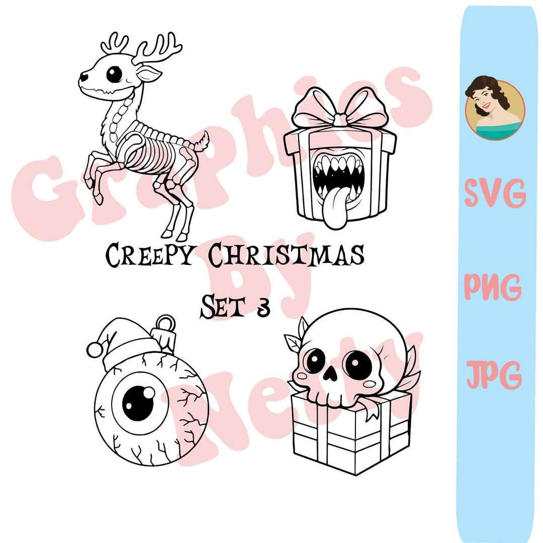 Creepy Christmas Set 3 OUTLINES/SVG Format Commercial Use Digital Stamp ...