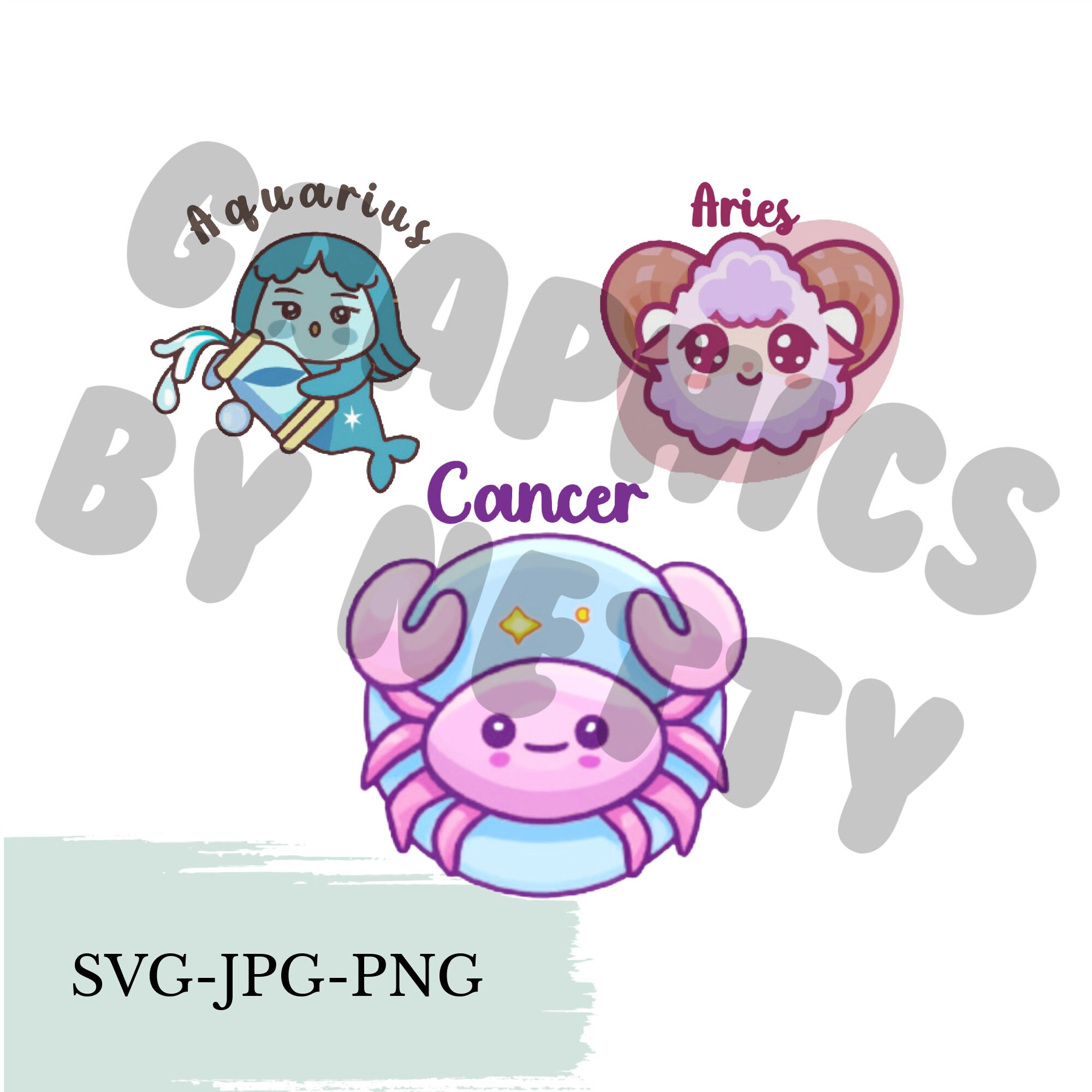 Kawaii Zodiac Clipart Set Svg Png Jpeg Format Commercial Use - Etsy