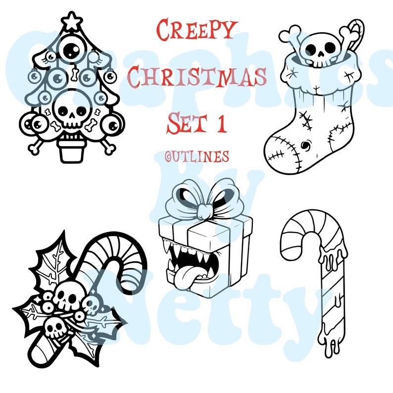 Creepy Christmas Set 1 OUTLINES/SVG Format Commercial Use Digital Stamp ...