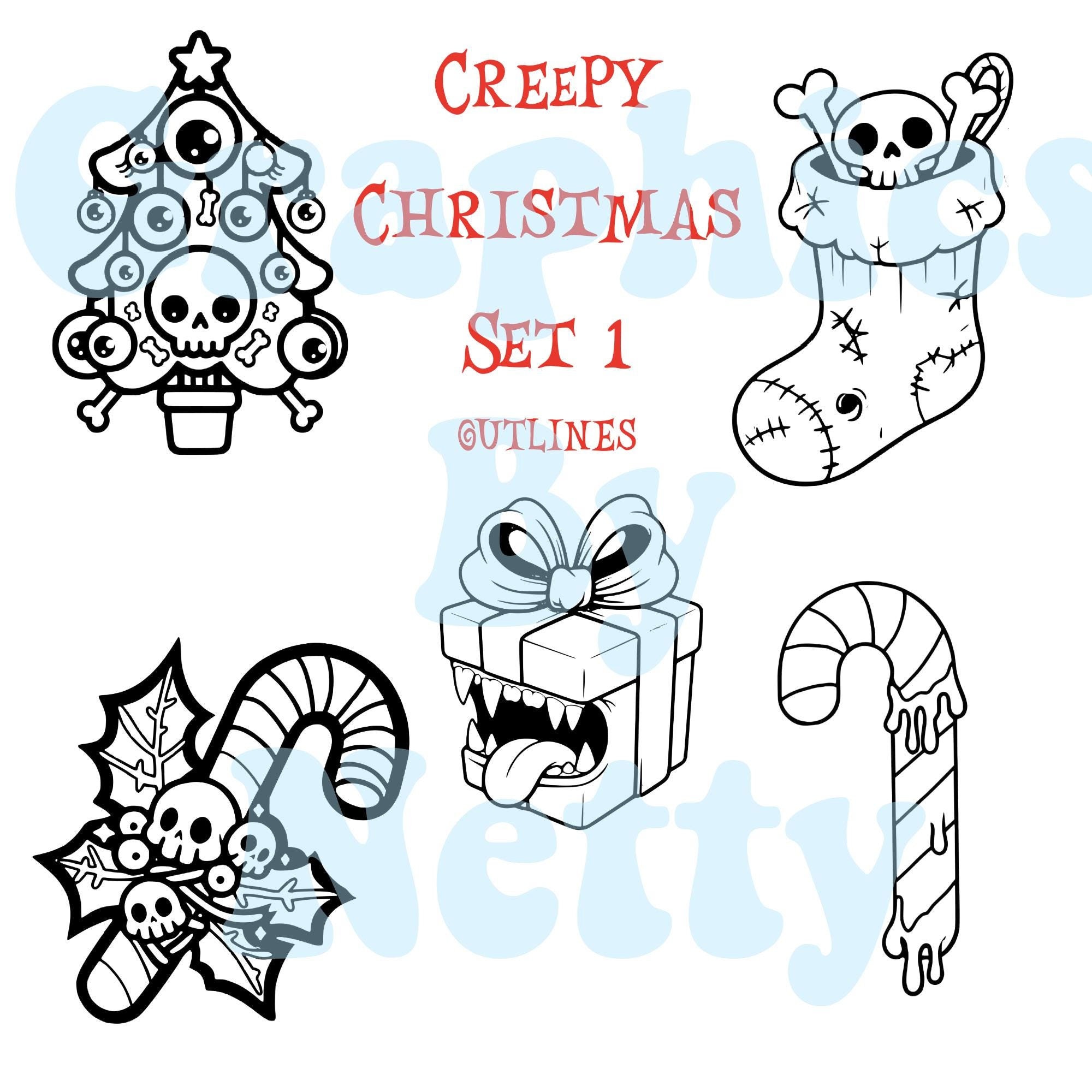 Creepy Christmas Set 1 OUTLINES/SVG Format Commercial Use Digital Stamp ...