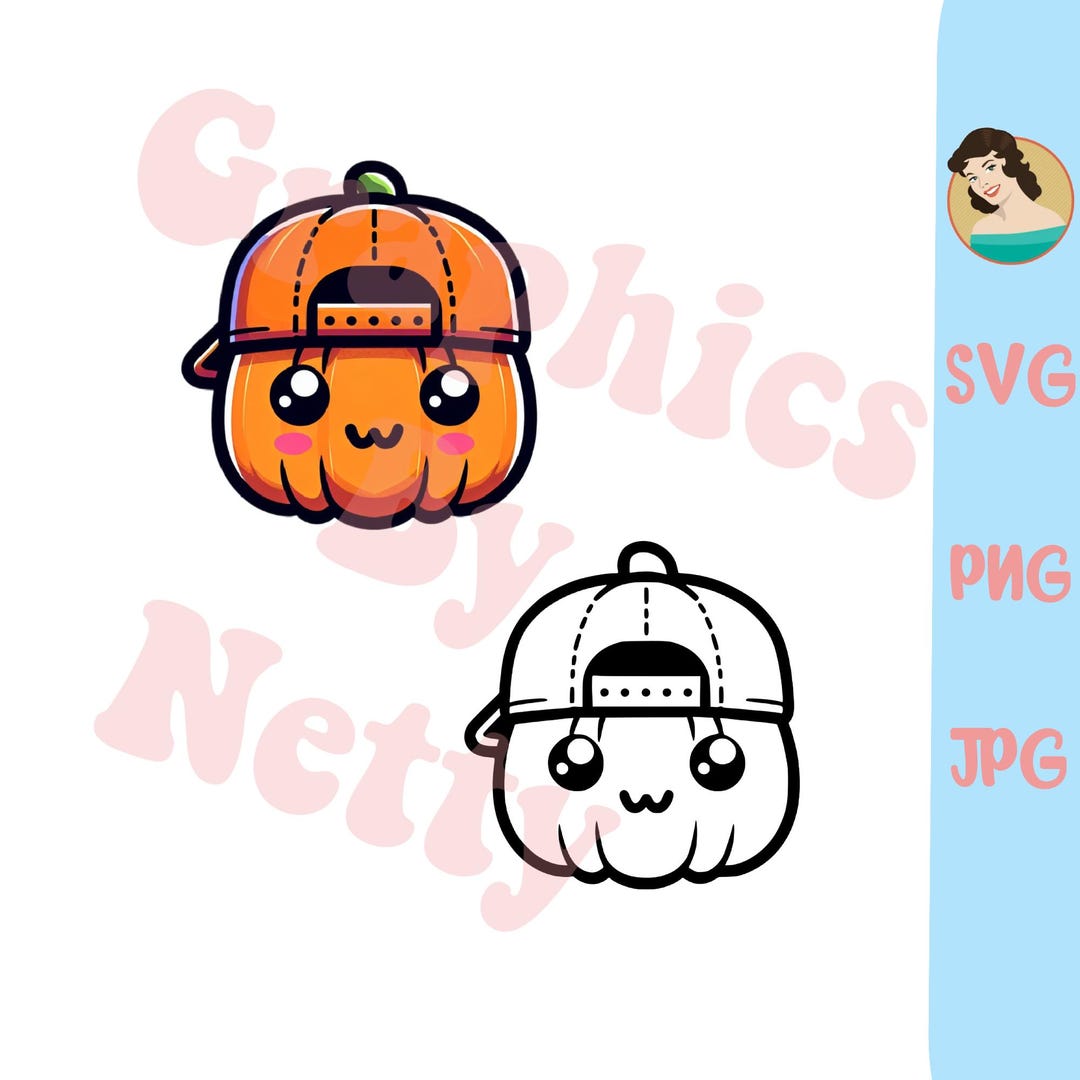 Kawaii Pumpkin With Ballcap Jpeg/svg/png Format Commercial Use Digital ...