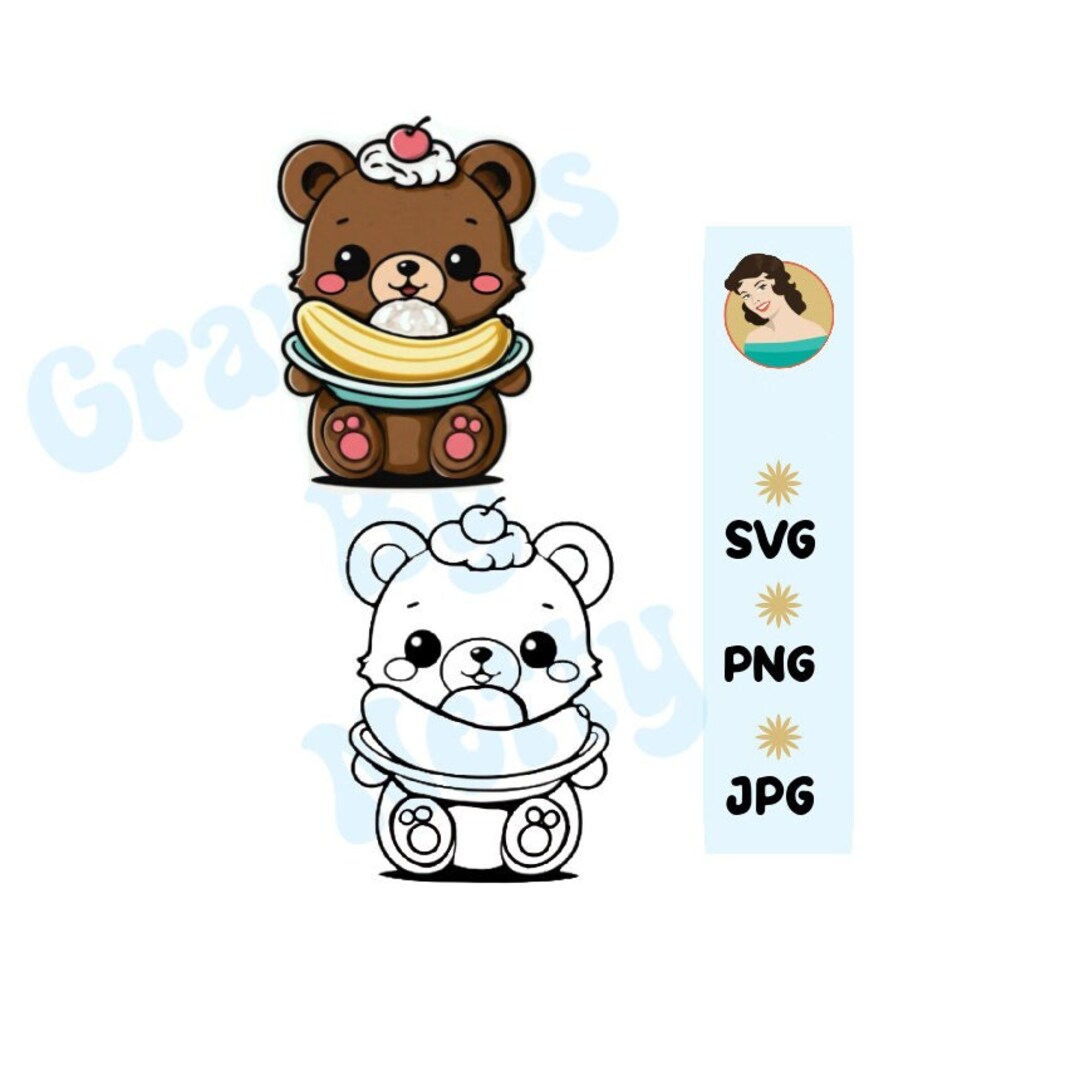 Cute Banana Split Bear Jpeg/svg/png Format Commercial Use Digital Stamp ...