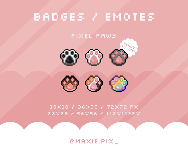 Twitch Badges / Pixel Art / Cute Paw Bit Sub Badges / Cat Paws / Emotes ...